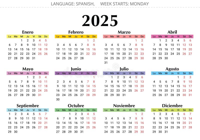Spanish 2025 Year Calendar. Vector Illustration for Spain Stock Vector ...