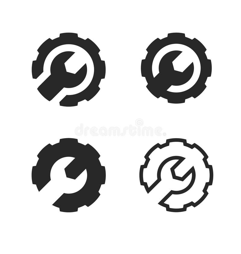 Spanner and Gear Settings Service Icon Logo Set Stock Vector ...