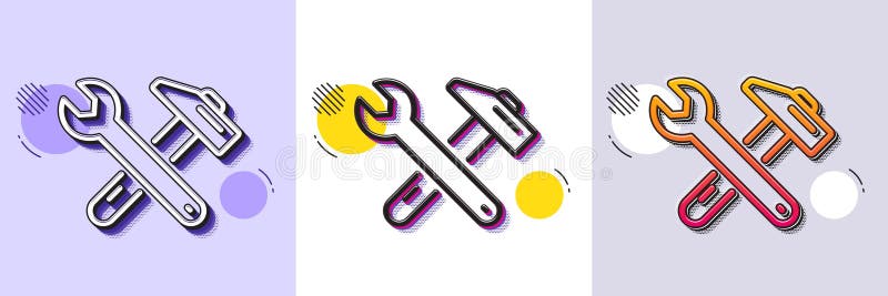 Spanner and Hammer Line Icon. Repair Service Sign. Halftone Dotted ...
