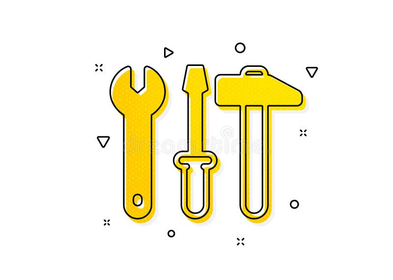 Spanner, Hammer and Screwdriver Line Icon. Repair Service Sign. Vector ...