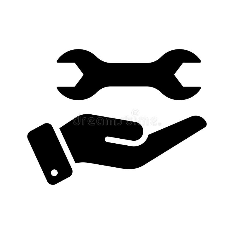 Spanner on Hand Showing Icon of Technical Support Stock Illustration ...