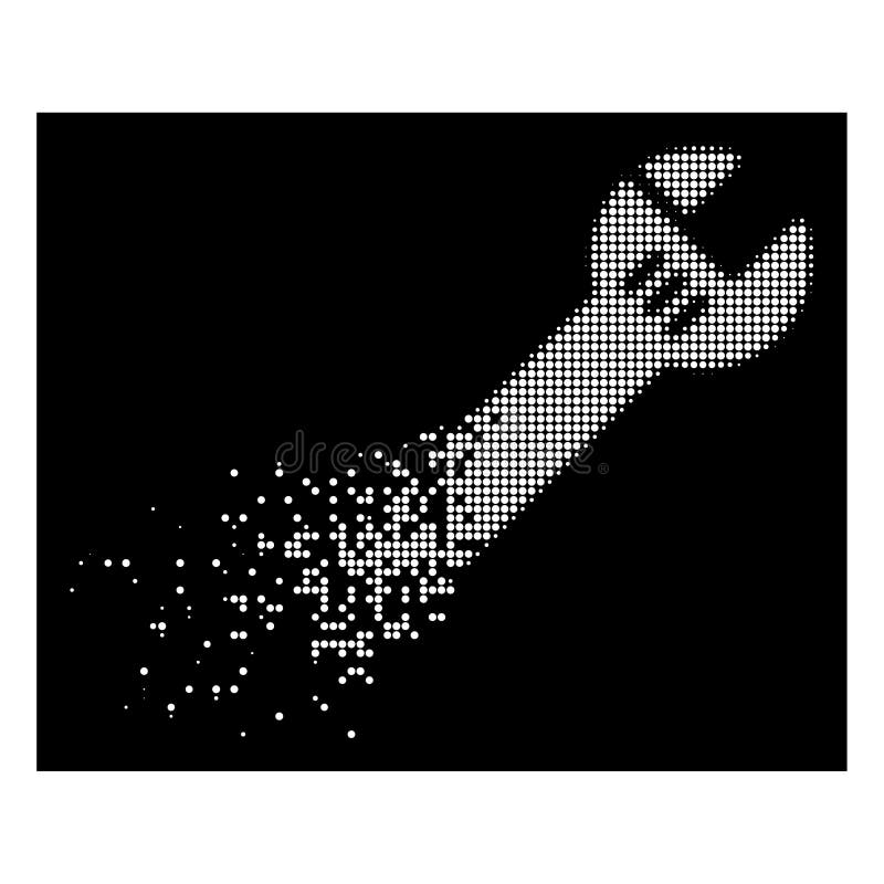 White Fractured Pixel Halftone Spanner Icon Stock Vector - Illustration ...