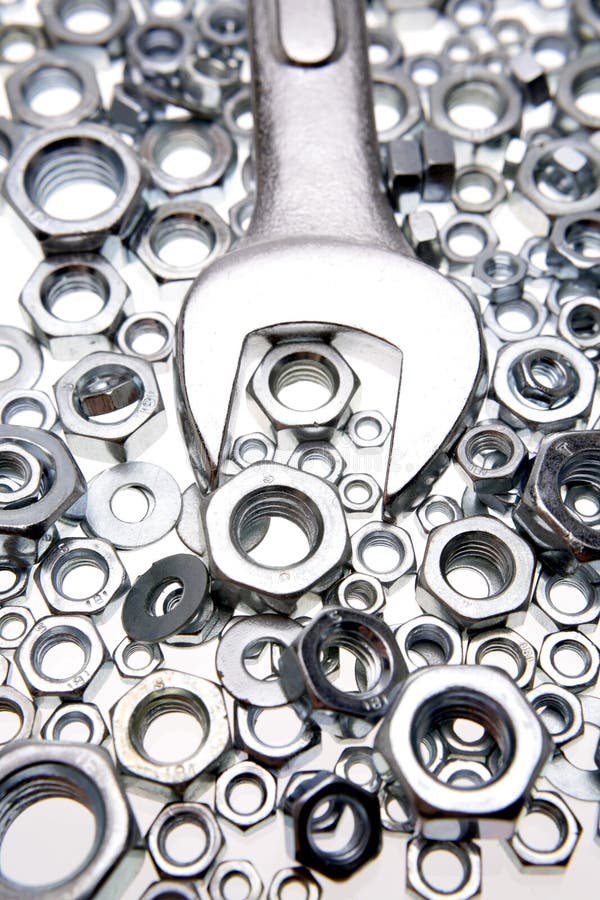 Spanner, nuts, bolts stock photo. Image of indoors, fasteners - 6829756
