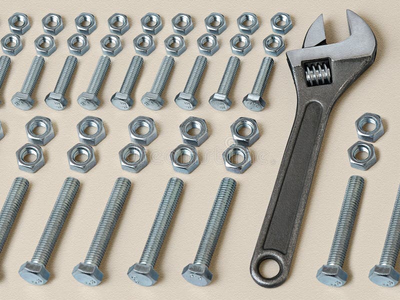 Spanner with Nuts and Bolts Stock Photo - Image of strength, technology ...