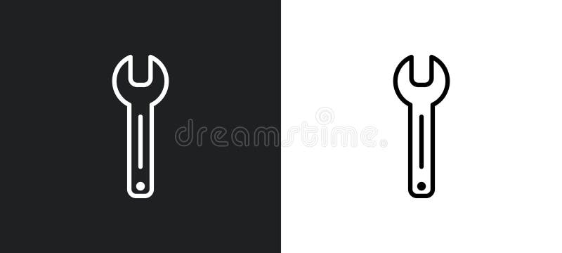 Spanner Outline Icon in White and Black Colors. Spanner Flat Vector ...