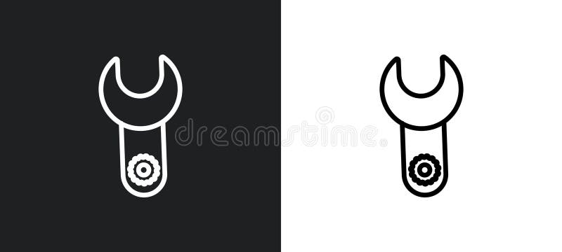 Spanner Outline Icon in White and Black Colors. Spanner Flat Vector Icon from Construction ...