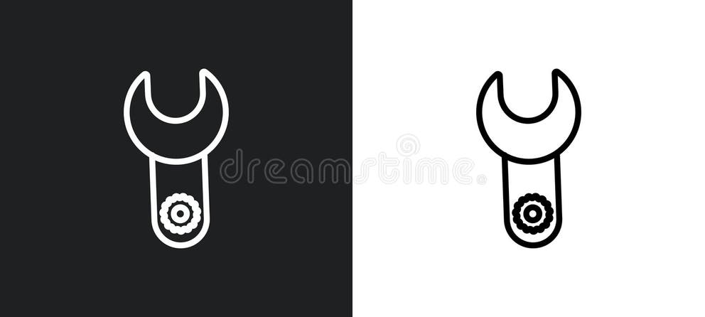 Spanner Outline Icon in White and Black Colors. Spanner Flat Vector ...