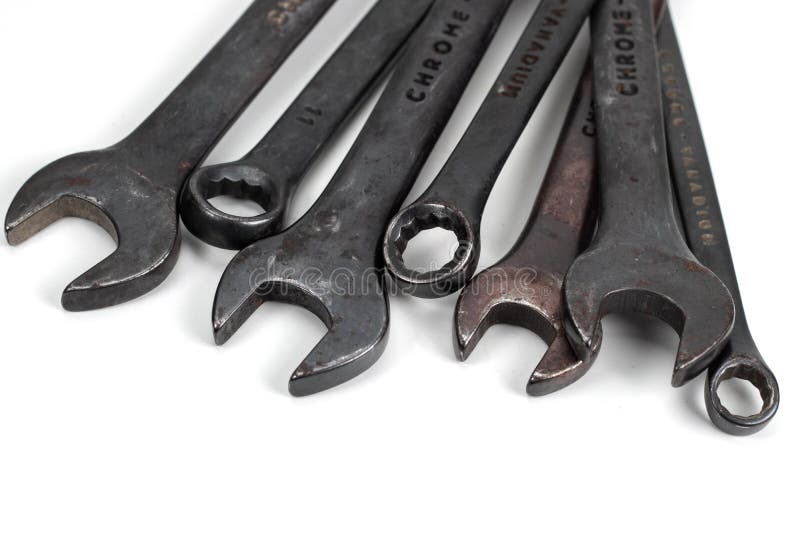 Spanner Set Isolated. Dark Coloured Spanners on White Background Stock ...