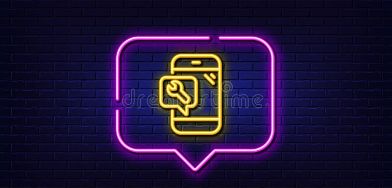 Spanner Tool Line Icon Phone Repair Service Sign Neon Light Speech