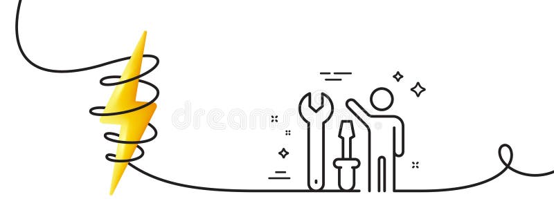 Spanner Tool Line Icon. Repairman Service Sign. Continuous Line with ...