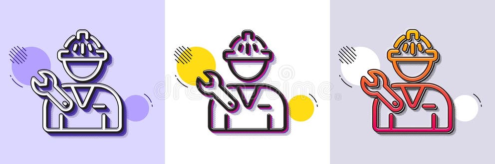 Spanner Tool Line Icon. Repairman Service Sign. Halftone Dotted Pattern ...