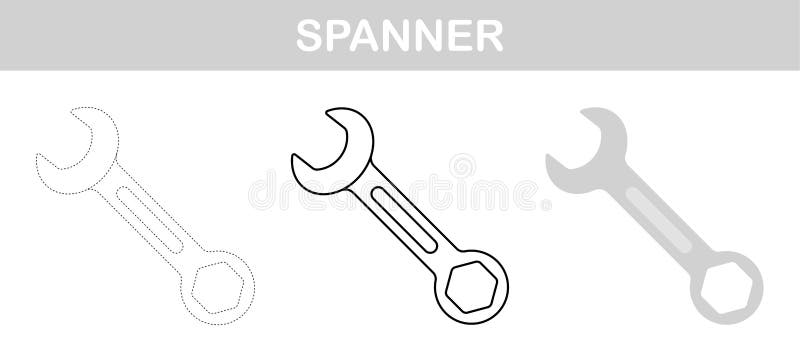 Spanner Tracing and Coloring Worksheet for Kids Stock Vector ...