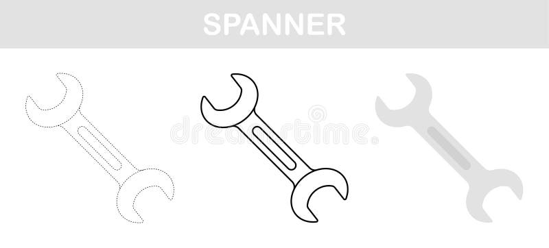 Spanner Tracing and Coloring Worksheet for Kids Stock Vector ...