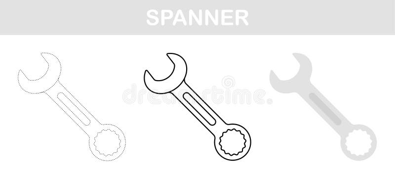 Spanner Tracing and Coloring Worksheet for Kids Stock Vector ...