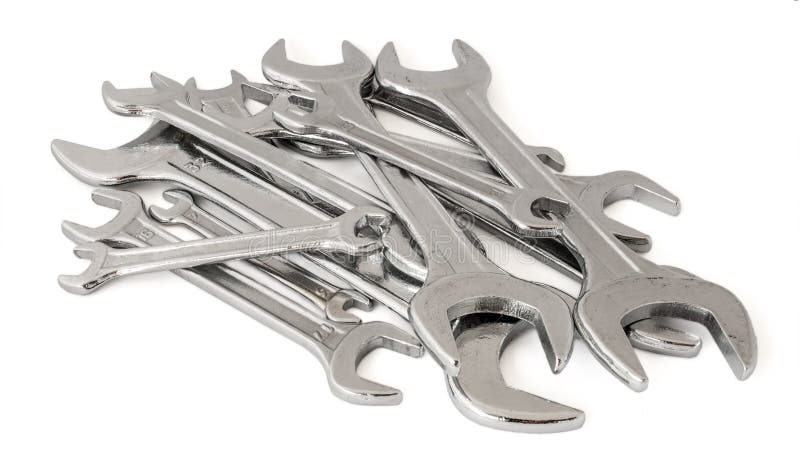 Spanner, Wrench, Key and Roulette, Tape-measure on Stock Image - Image ...