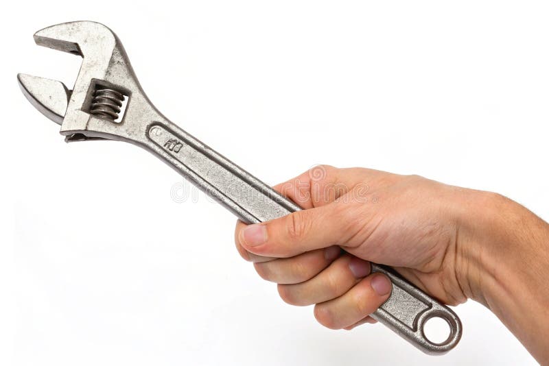 Spanner or Wrench Tool in Hand Isolated on White Stock Illustration ...
