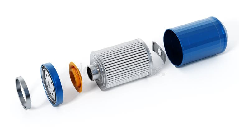 Spare New Oil Filter Exploded Perspective. 3D Illustration Stock ...