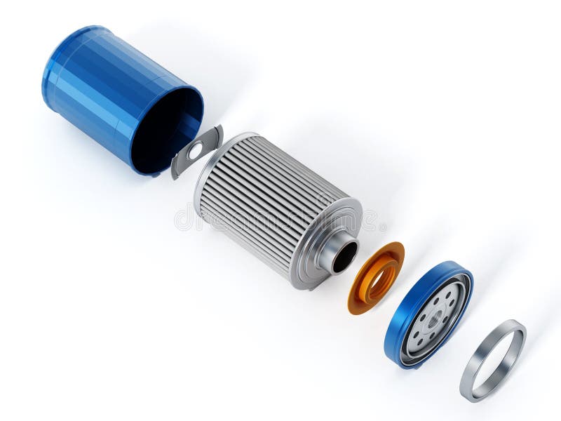Spare New Oil Filter Exploded Perspective. 3D Illustration Stock ...