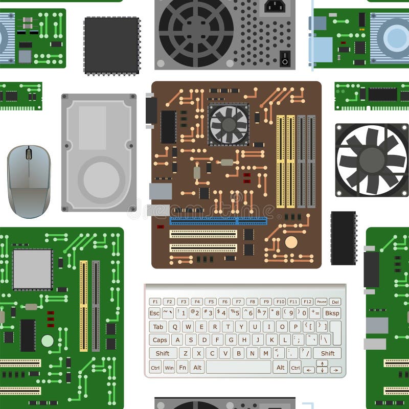Spare Part for Personal Computer. Seamless Pattern. Board RAM Memory ...