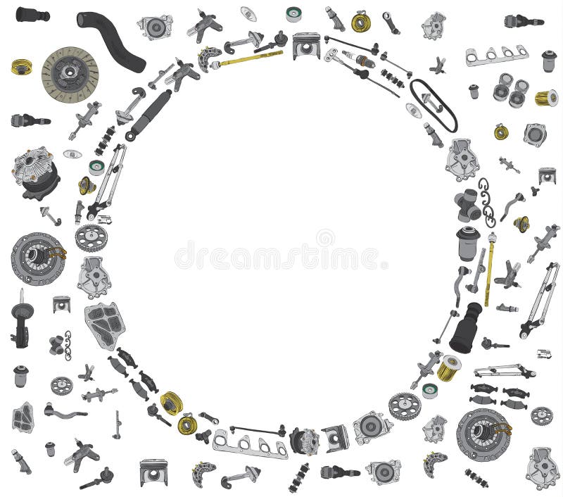 Spare Parts Car on the White Background Set Stock Illustration ...