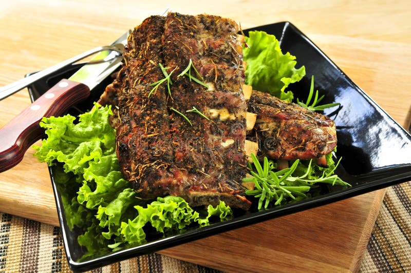Spare rib dinner stock image. Image of knife, back, cutting - 7923251