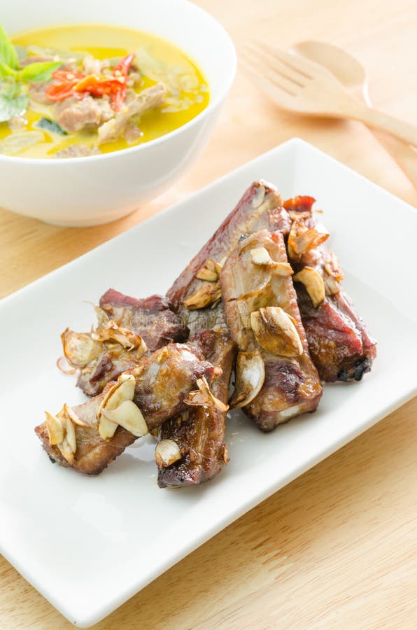 Spare Ribs Bake and Green Curry with Pork Stock Photo - Image of meat ...