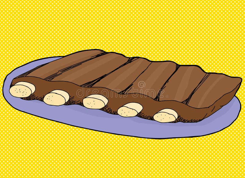 Spare Ribs on Blue Plate stock illustration. Illustration of doodle ...