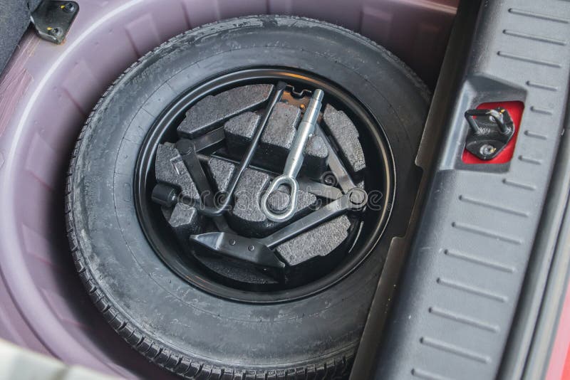 Spare Tire in the Modern Compact Car Stock Photo - Image of accessory ...