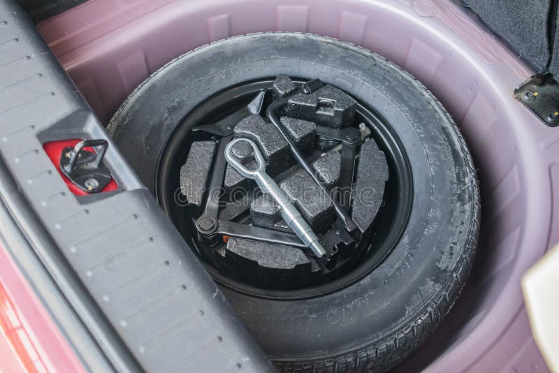 Spare Tire in the Modern Compact Car Stock Image - Image of industry ...