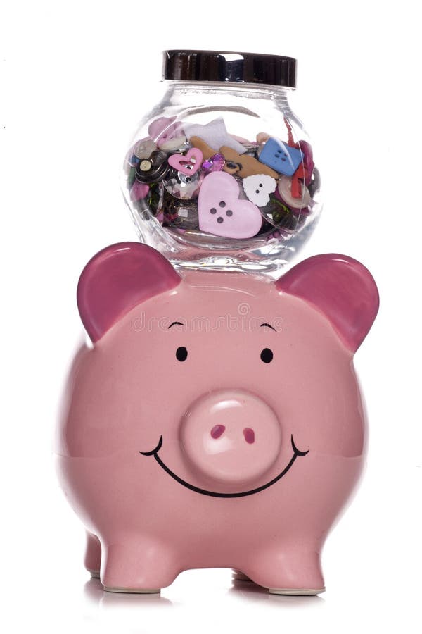 Spargris Och Krus Av Knappar Arkivfoto - Bild av gör, hantverk: 40324152