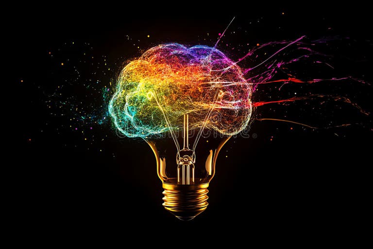 Spark of Creativity: Light Bulb Brain Stock Illustration - Illustration of imagination, design ...