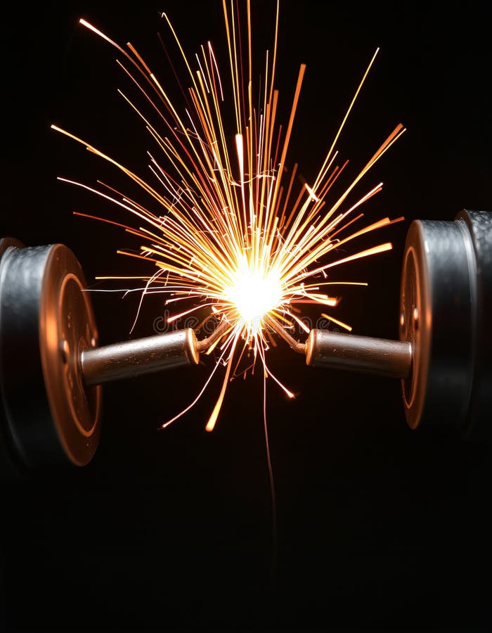Spark of Genius a Burst of Electricity Sparks between Two Metal Stock ...