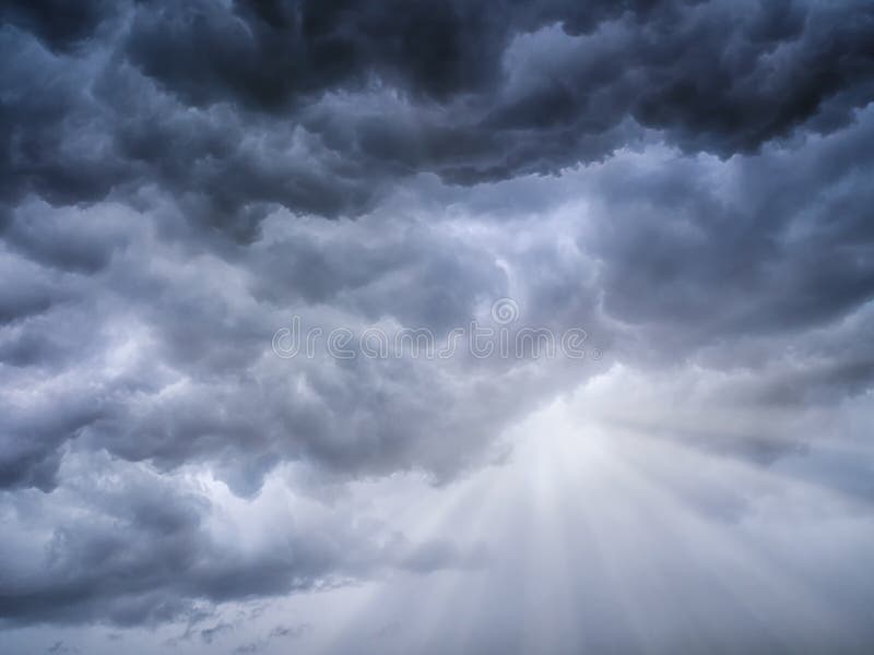 Spark of Light and Rain Cloud in the Evening. Stock Image - Image of ...