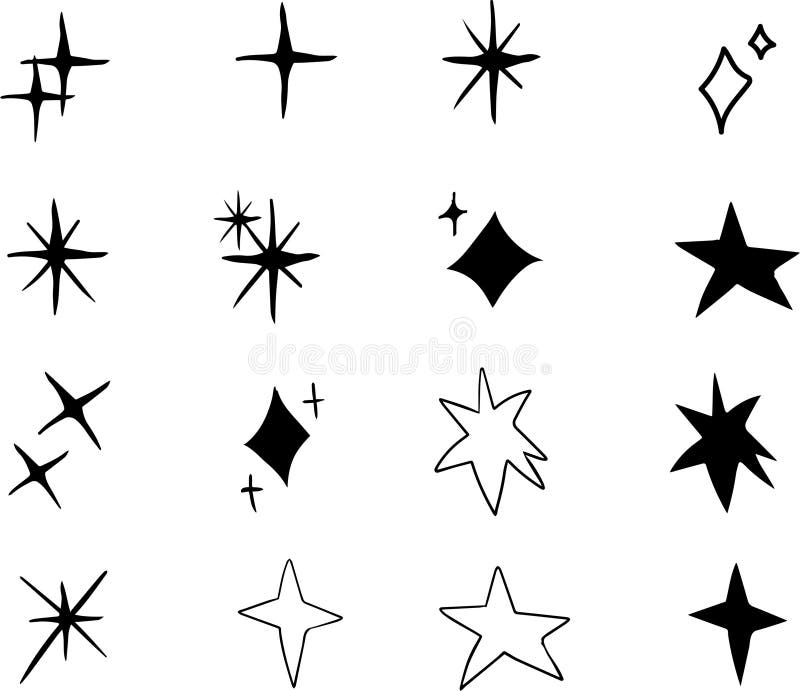 SPARK LIGHT Star Icons Collection Hand Drawing of Illustrated Stock ...