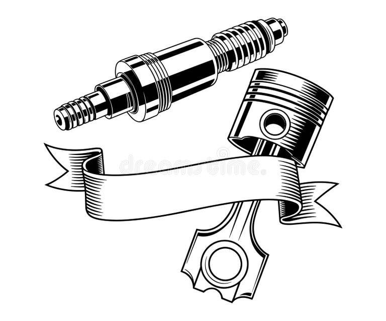 Spark Plug and Piston Vector with Banner Design Stock Vector ...