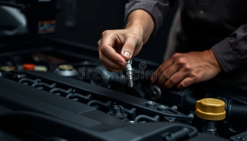 Spark Plug Replacement during Car Engine Routine Maintenance Check ...