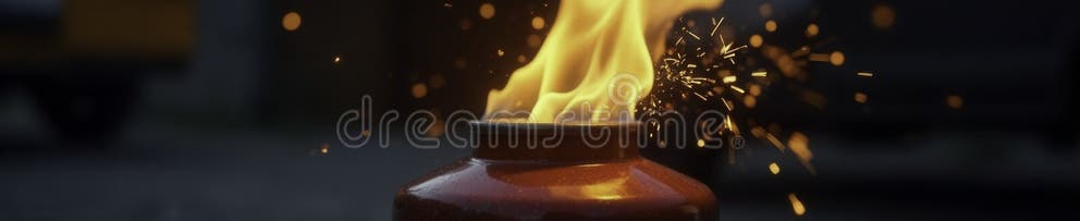 Spark Producing a Large Flame in a Gas Canister, Fire, Burning Stock ...