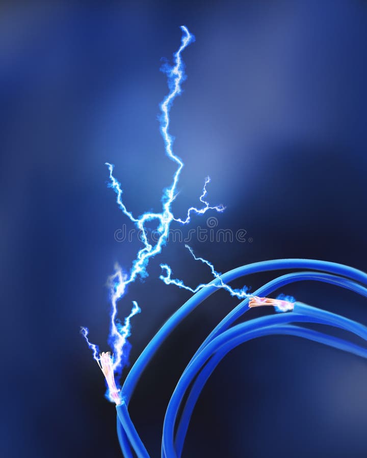 Sparking Cables on Dark Blue Background. Electrician`s Supply Stock ...