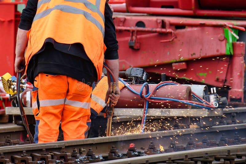 Sparking Welding Torch on a Railroad Track Stock Image - Image of ...
