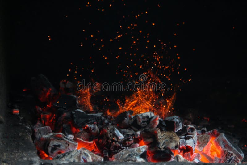 The Sparkle of Fire and Coal Burning Stock Photo - Image of mountain ...