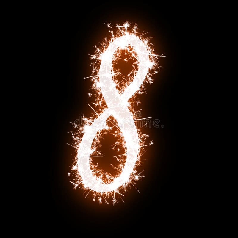 Sparkle Fire Number Eight on Black Background Stock Illustration ...