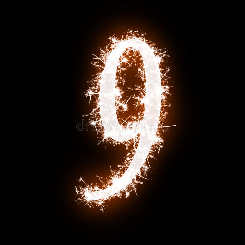 Sparkle Fire Number Nine on Black Background Stock Illustration ...