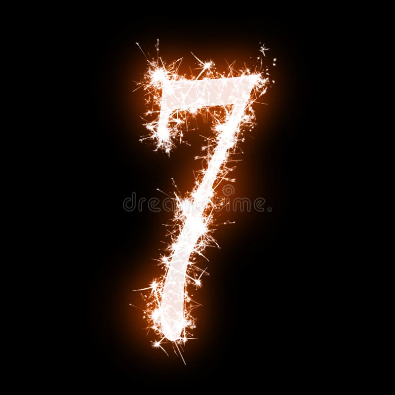 Sparkle Fire Number Seven on Black Background Stock Illustration ...