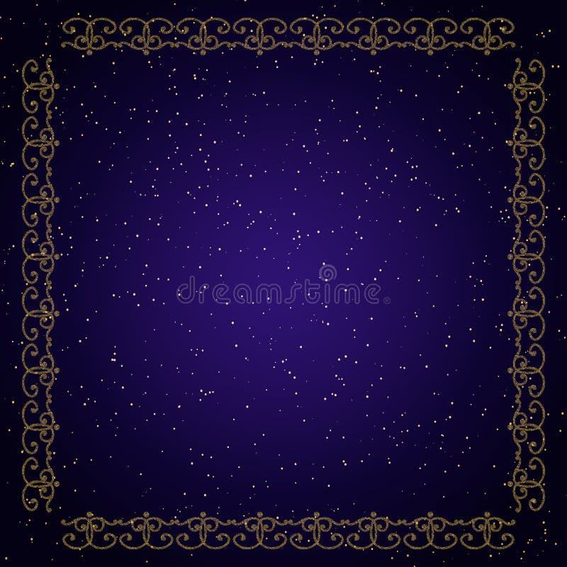 Sparkle Golden Shining Pattern Frame on Blue Background Vector ...
