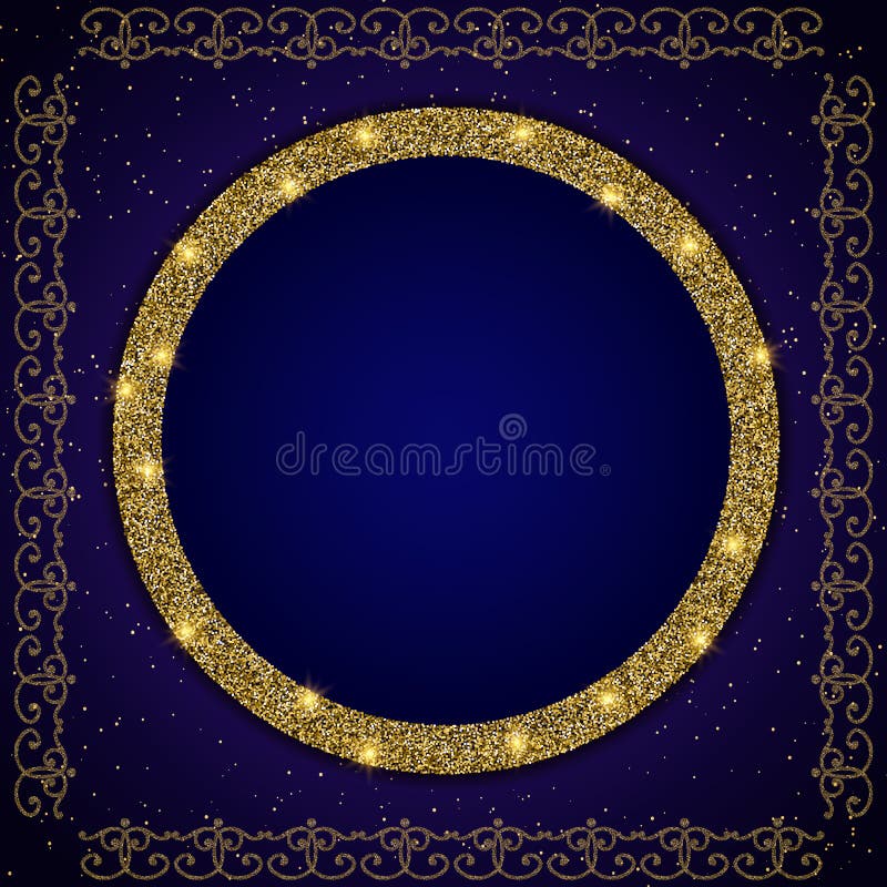 Sparkle Golden Shining Pattern Frame with Shining Round Banner on Blue ...