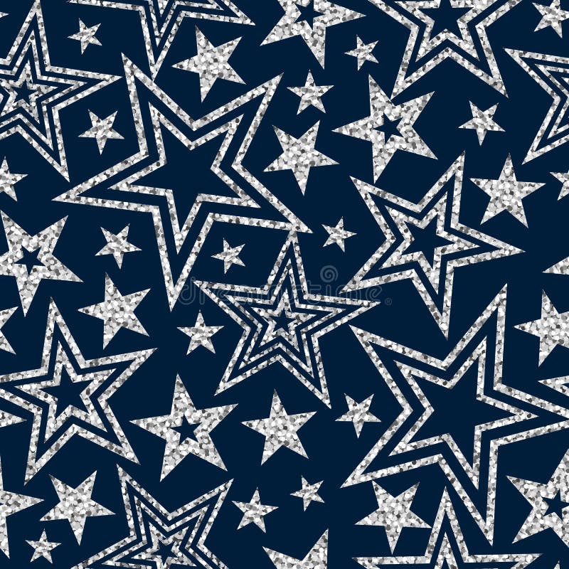 Sparkle Seamless Pattern with Holographic Silver Glitter Stars on White ...