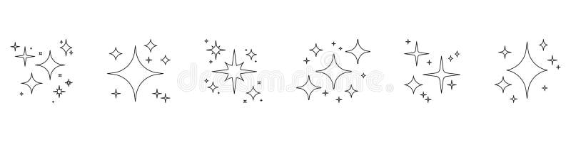 Sparkle and Shine Elements Line Icon Set. Illuminated Star Designs ...