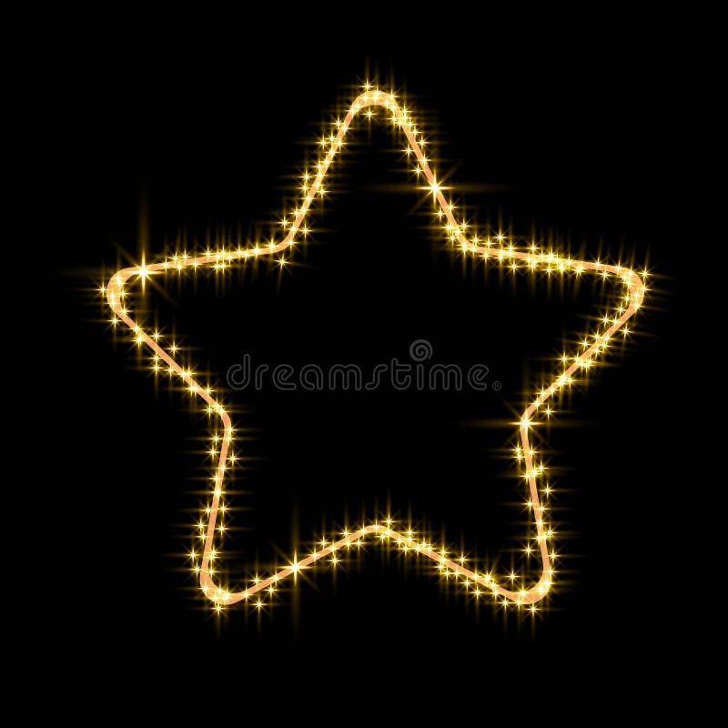Sparkle Star. Glowing Golden Star Outline with Sparkling Lights on ...