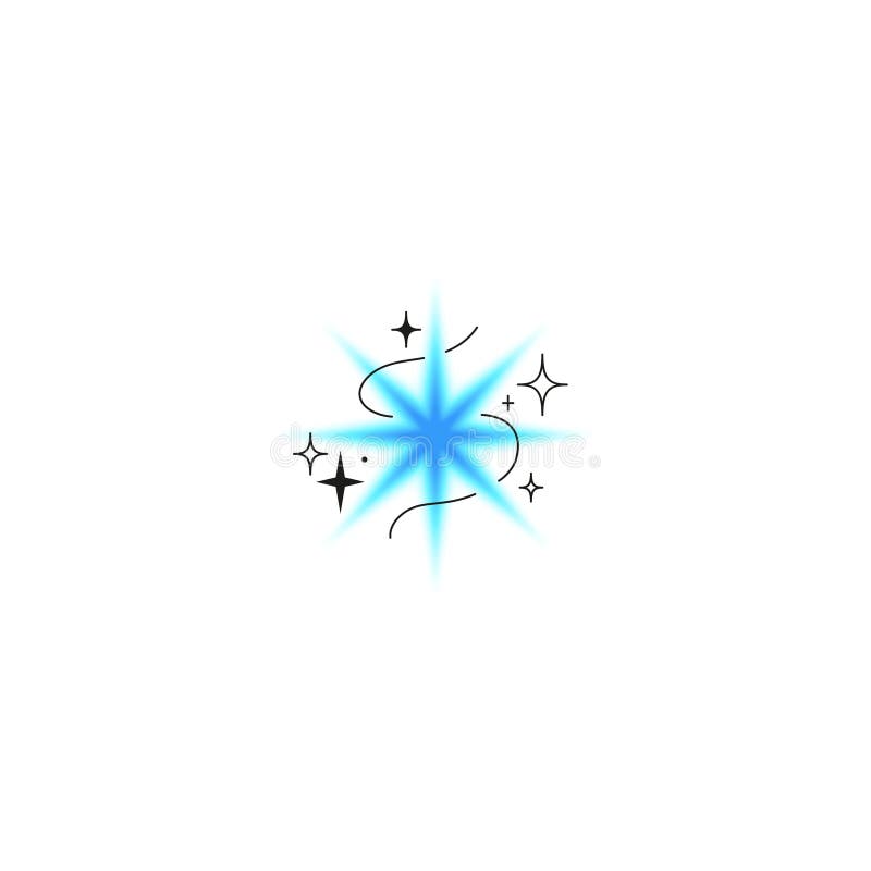 Sparkle Star Shape Blue Gradient Blurred Element with Line Art and ...