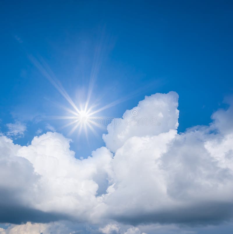Sparkle Sun Above Dense Cumulus Clouds on the Blue Sky Background Stock ... Sparkle Sun Above Dense Cumulus Clouds on the Blue Sky Background Stock ...